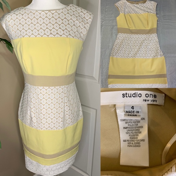 Studio One | Dresses | Studio One Yellow And Tan Dress Size 4 | Poshmark